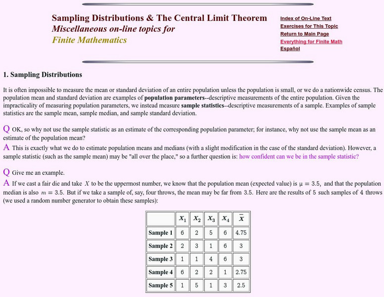 Finite Mathematics And Applied Calculus Sampling Distributions And The