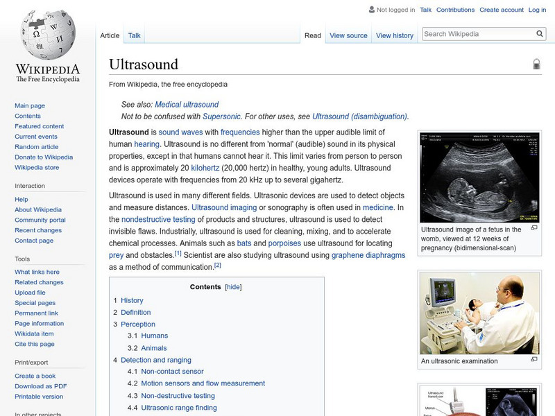 Wikipedia Ultrasound Handout For 9th 10th Grade Lesson Planet