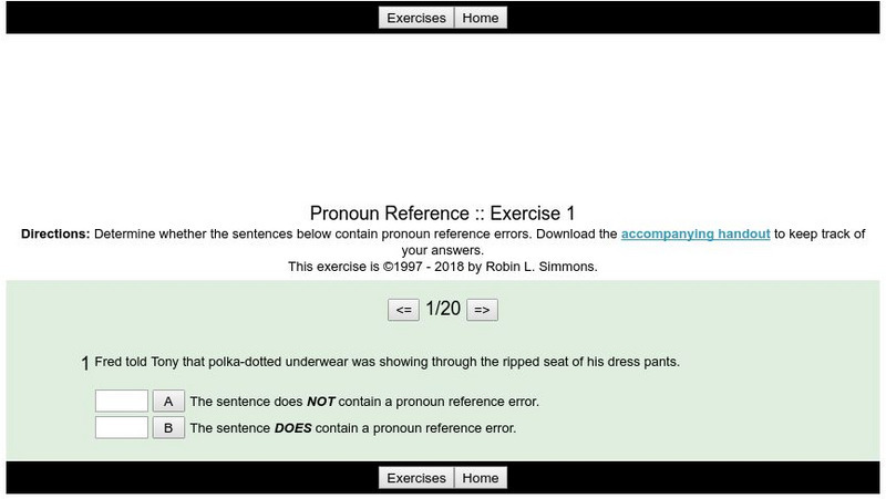 Grammar Bytes: Pronoun Reference: Exercise 1 Activity for 3rd - 8th ... Grammar Bytes: Pronoun Reference: Exercise 1 Activity for 3rd - 8th ...