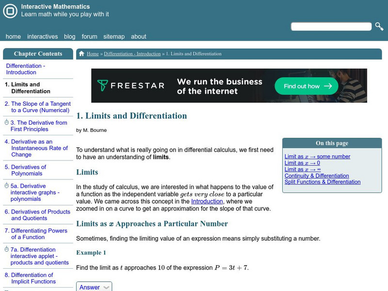 Interactive Mathematics Limits Activity For 9th 10th Grade Lesson