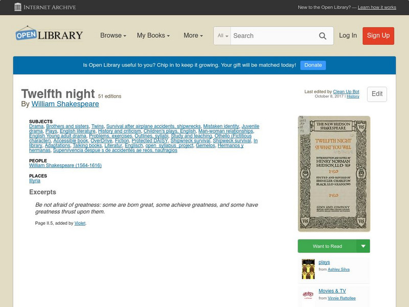 Open Library: Twelfth Night eBook for 9th - 10th Grade | Lesson Planet Open Library: Twelfth Night eBook for 9th - 10th Grade | Lesson Planet