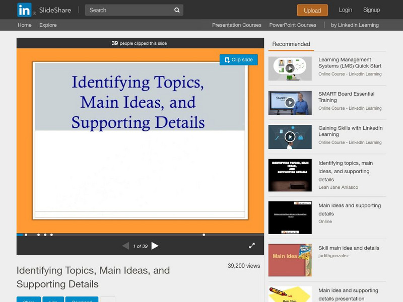 Slide Share: Identifying Topics, Main Ideas, and Supporting Details PPT ... Slide Share: Identifying Topics, Main Ideas, and Supporting Details PPT ...