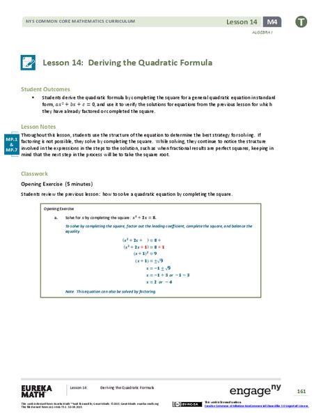 Solve Quadratic Equations In One Variable Collection Lesson Planet