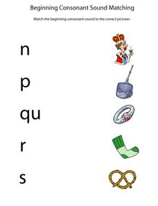 Beginning Consonant Sound Matching Worksheet for Pre-K - Kindergarten | Lesson Planet