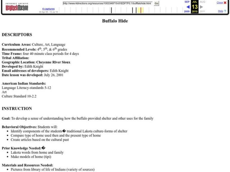 Buffalo Hide Lesson Plan For 4th 6th Grade Lesson Planet 