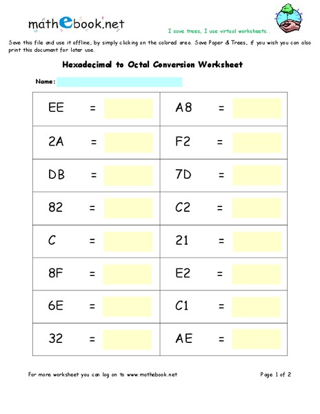 Hexadecimal To Octal Conversion Worksheet For 7th 9th Grade Lesson Planet