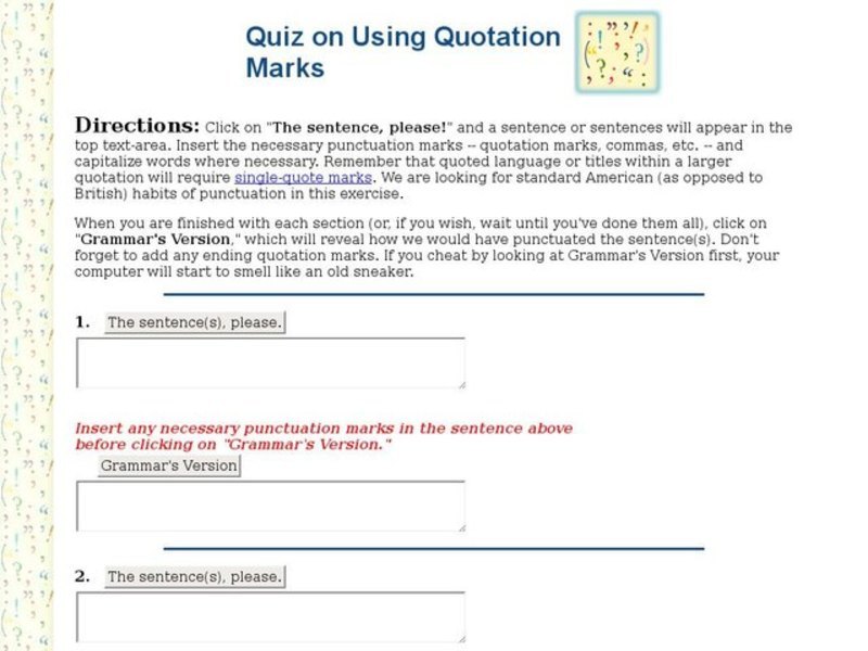 Quiz On Using Quotation Marks Interactive For 5th 6th Grade Lesson Planet