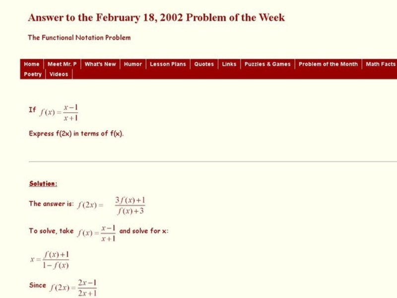 The Functional Notation Problem Worksheet For 9th 12th Grade Lesson