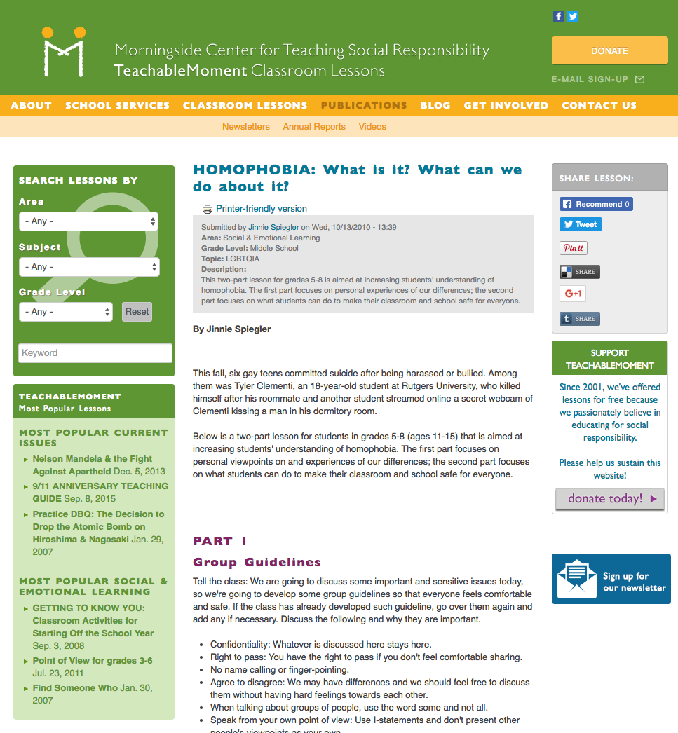 Homophobia What Is It What Can We Do About It Lesson Plan For 5th