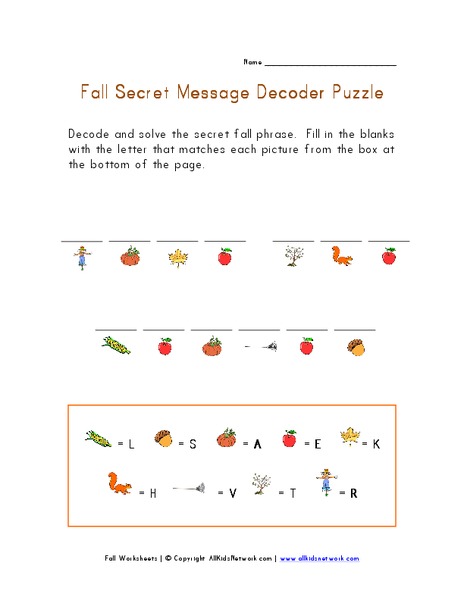 Fall Secret Message Decoder Puzzle Worksheet For 2nd 3rd Grade Lesson Planet