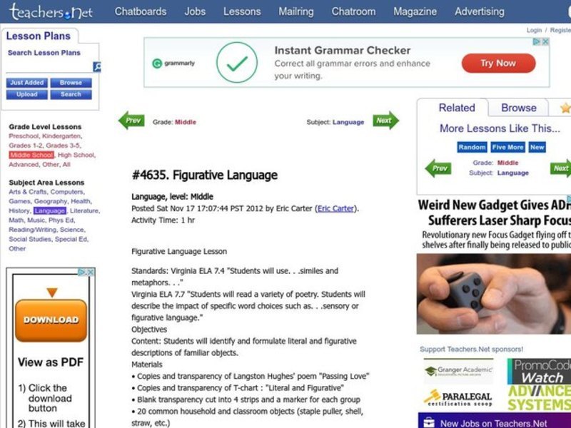 Figurative Language Lesson Plan For 6th 10th Grade Lesson Planet Figurative Language Lesson Plan For 6th 10th Grade Lesson Planet