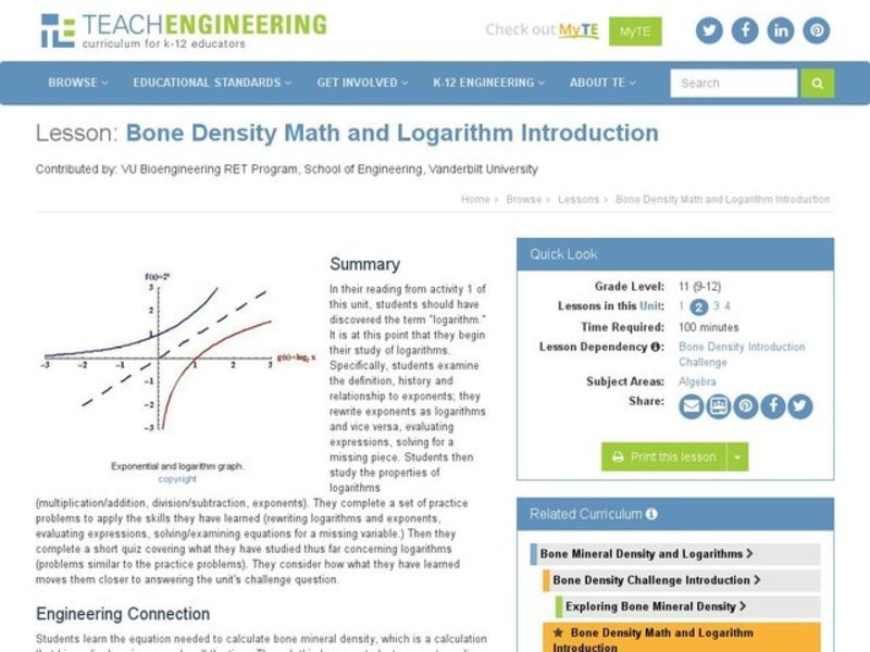 Bone Density Math And Logarithm Introduction Lesson Plan For 9th 12th Grade Lesson Planet