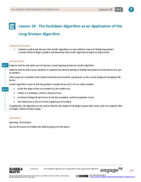 The Euclidean Algorithm as an Application of the Long Division ... The Euclidean Algorithm as an Application of the Long Division ...