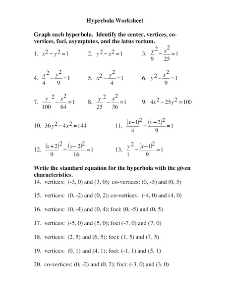 Hyperbola Worksheet For 11th Higher Ed Lesson Planet