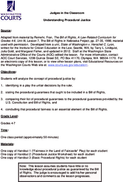 Understanding Procedural Justice Lesson Plan For 4th 7th Grade