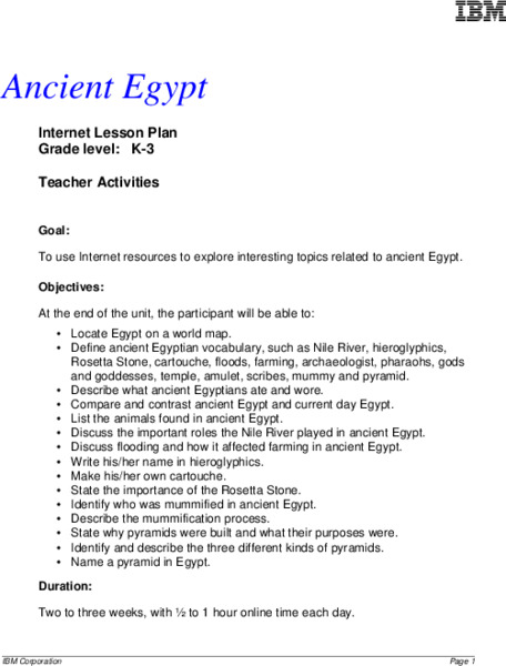 Ancient Egypt Lesson Plan for Kindergarten - 3rd Grade | Lesson Planet Ancient Egypt Lesson Plan for Kindergarten - 3rd Grade | Lesson Planet