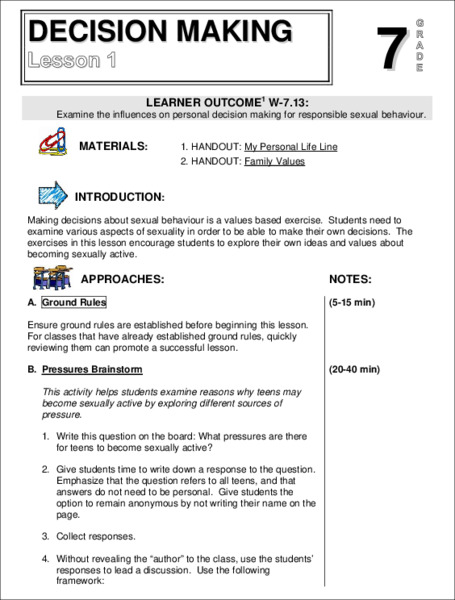 Decision Making Lesson Plan for 7th - 10th Grade | Lesson Planet