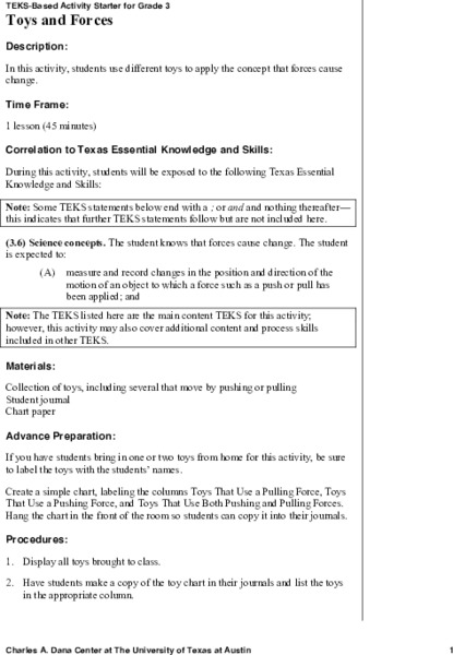 Toys and Forces Lesson Plan for 3rd Grade | Lesson Planet Toys and Forces Lesson Plan for 3rd Grade | Lesson Planet