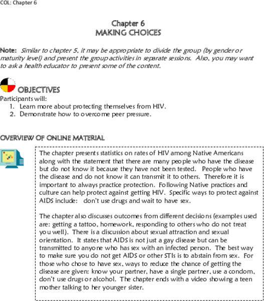 Chapter 6: Making Choices Lesson Plan for 6th - 8th Grade | Lesson Planet