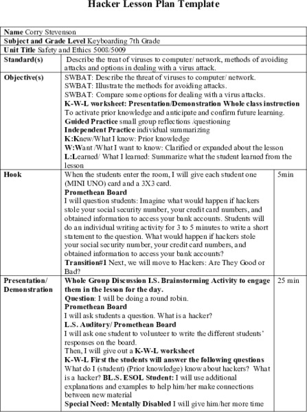 Hackers Lesson Plan Template Activity Lesson Planet 