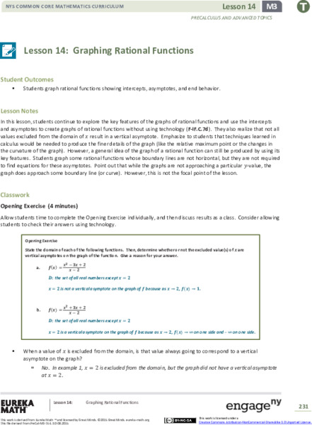 Graphing Rational Functions Lesson Plan For 11th 12th Grade Lesson