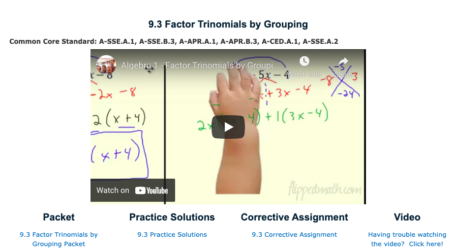 Factor Trinomials By Grouping Instructional Video For 9th 10th Grade