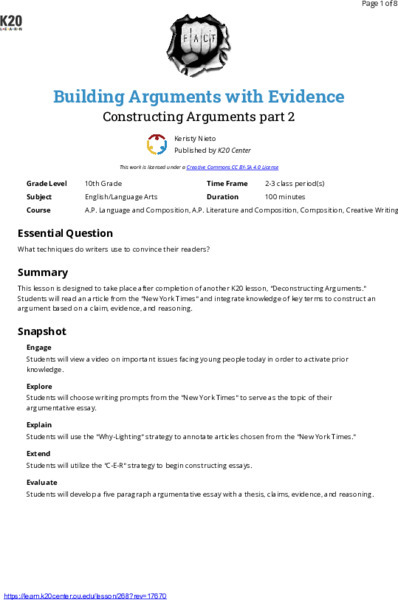 Building Arguments With Evidence: Constructing Arguments Part 2 Lesson ... Building Arguments With Evidence: Constructing Arguments Part 2 Lesson ...