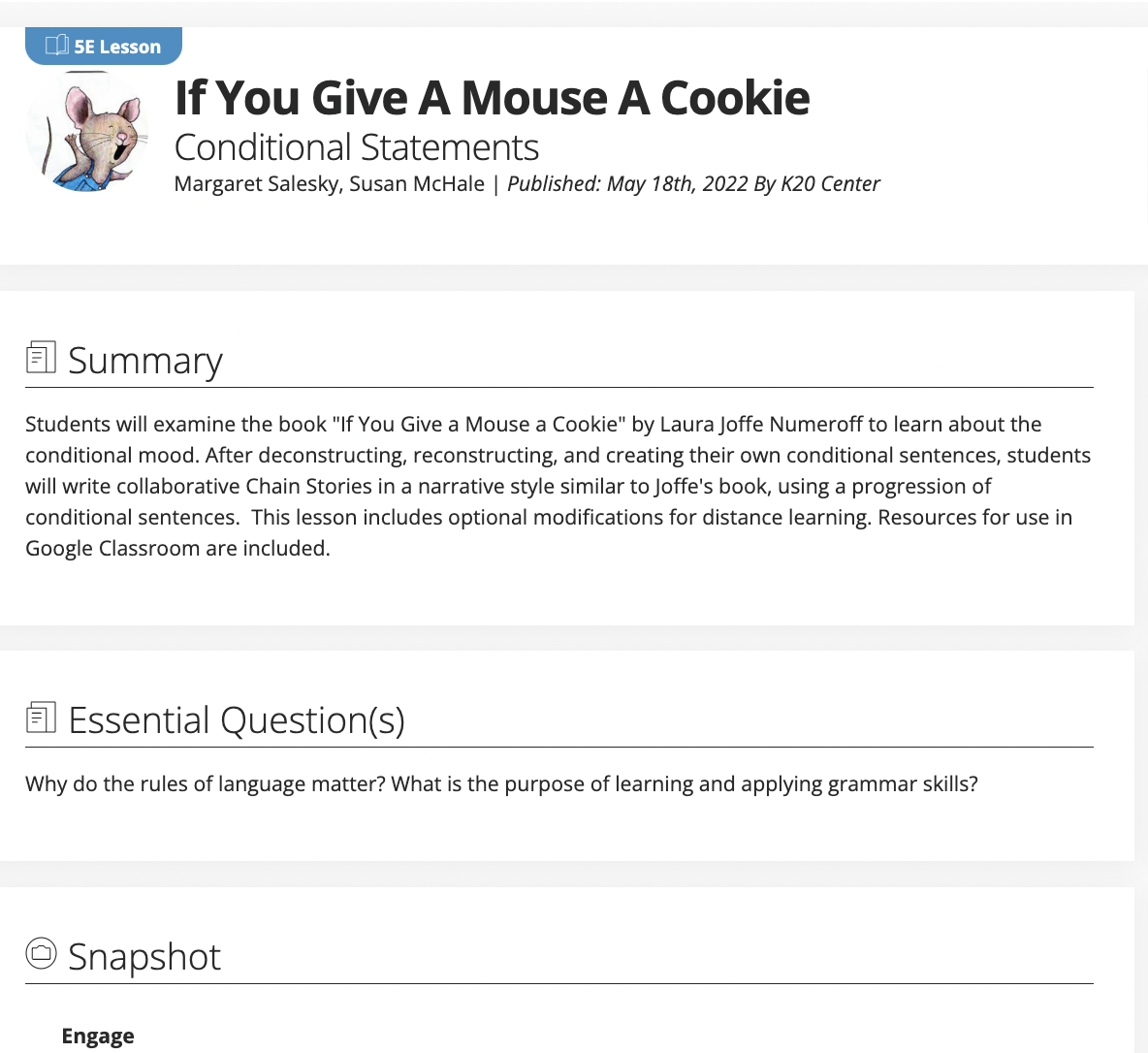 If You Give a Mouse a Cookie: Conditional Statements Lesson Plan for ... If You Give a Mouse a Cookie: Conditional Statements Lesson Plan for ...