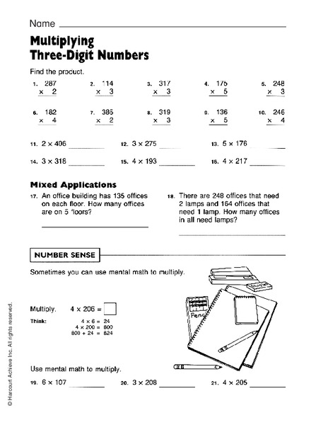 Multiplying Three Digit Numbers Worksheet For 3rd 4th Grade Lesson multiplying-three-digit-numbers-worksheet-for-3rd-4th-grade-lesson