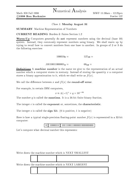 Numerical Analysis Worksheet For 11th Higher Ed Lesson Planet