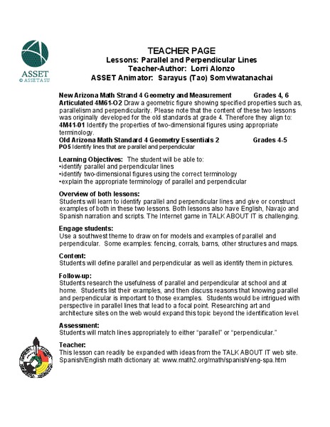 Parallel and Perpendicular Lines Lesson Plan for 4th - 6th Grade ... Parallel and Perpendicular Lines Lesson Plan for 4th - 6th Grade ...