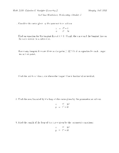 Parametric Equations Worksheet For Higher Ed Lesson Planet
