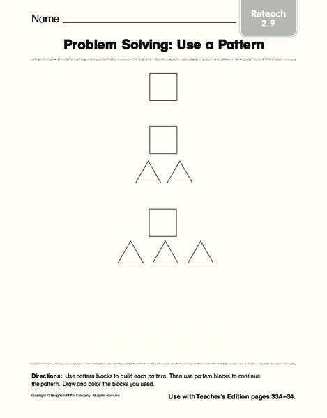 Problem Solving Using A Pattern Worksheet For Kindergarten 1st Grade Lesson Planet 