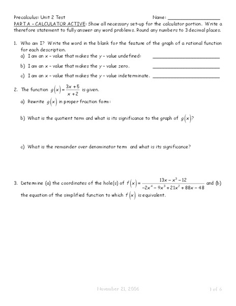 Rational Functions Worksheet For 11th 12th Grade Lesson Planet
