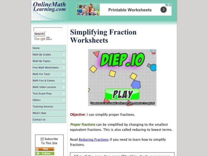 Simplifying Fractions Interactive For 4th 8th Grade Lesson Planet