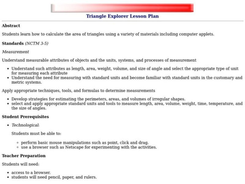 Triangle Explorer Lesson Plan For 3rd 6th Grade Lesson Planet