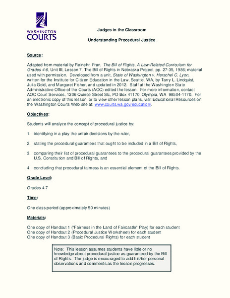 Understanding Procedural Justice Lesson Plan For 4th 7th Grade Lesson Planet