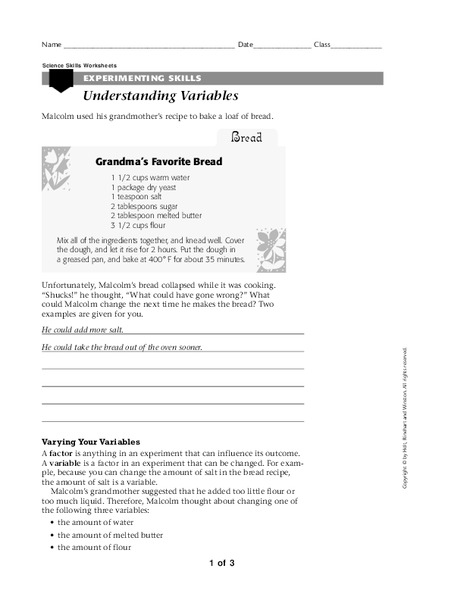 Understanding Variables Worksheet for 6th - 8th Grade | Lesson Planet Understanding Variables Worksheet for 6th - 8th Grade | Lesson Planet