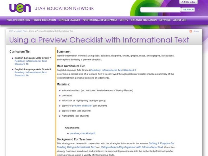 using-a-preview-checklist-with-informational-text-lesson-plan-for-6th