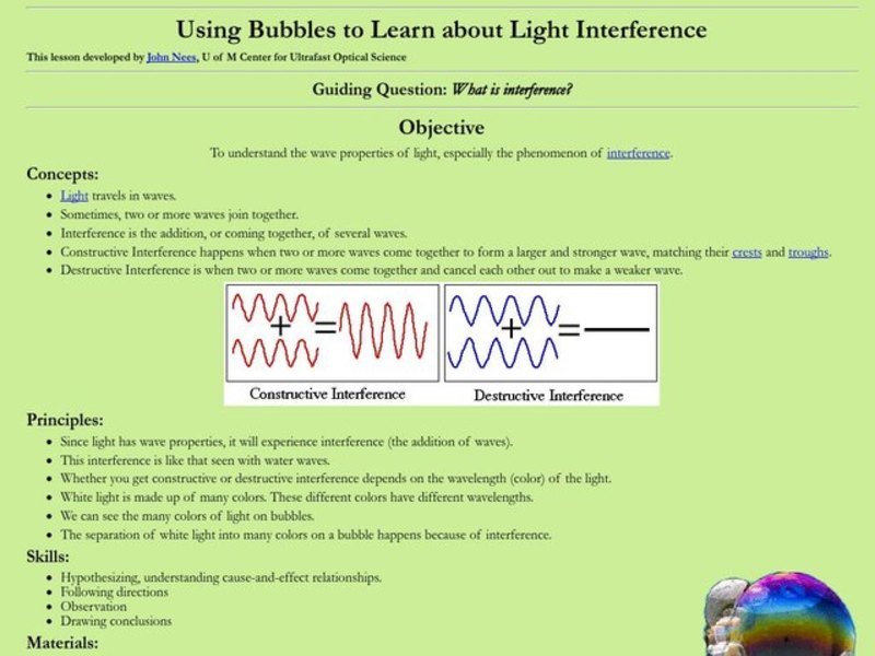 Using Bubbles to Learn about Light Interference Lesson Plan for 5th - 8th Grade | Lesson Planet