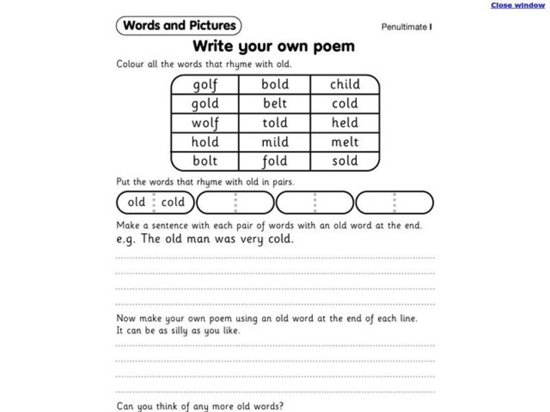 Write Your Own Poem Worksheet for 2nd - 3rd Grade | Lesson Planet Write Your Own Poem Worksheet for 2nd - 3rd Grade | Lesson Planet